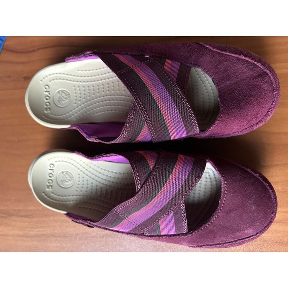 CROCS | Shoes | Crocs Edie Mule Shoes Womens Sz 5 Maroon Suede Slip On ...